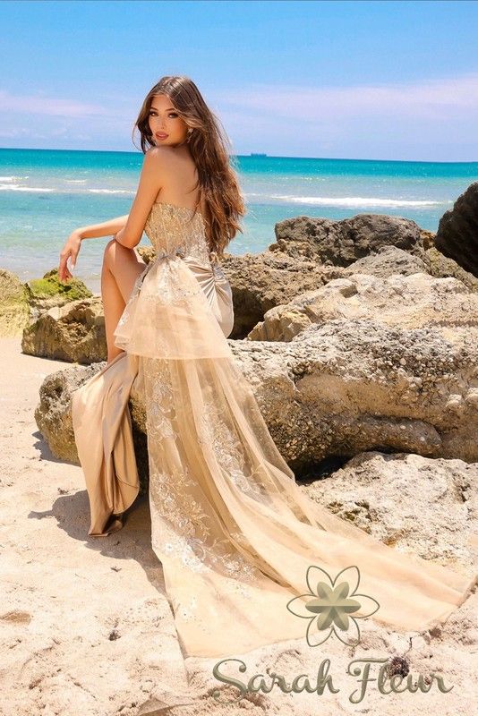 Vestido largo de fiesta modelo Sofia beige — Sarah Fleur